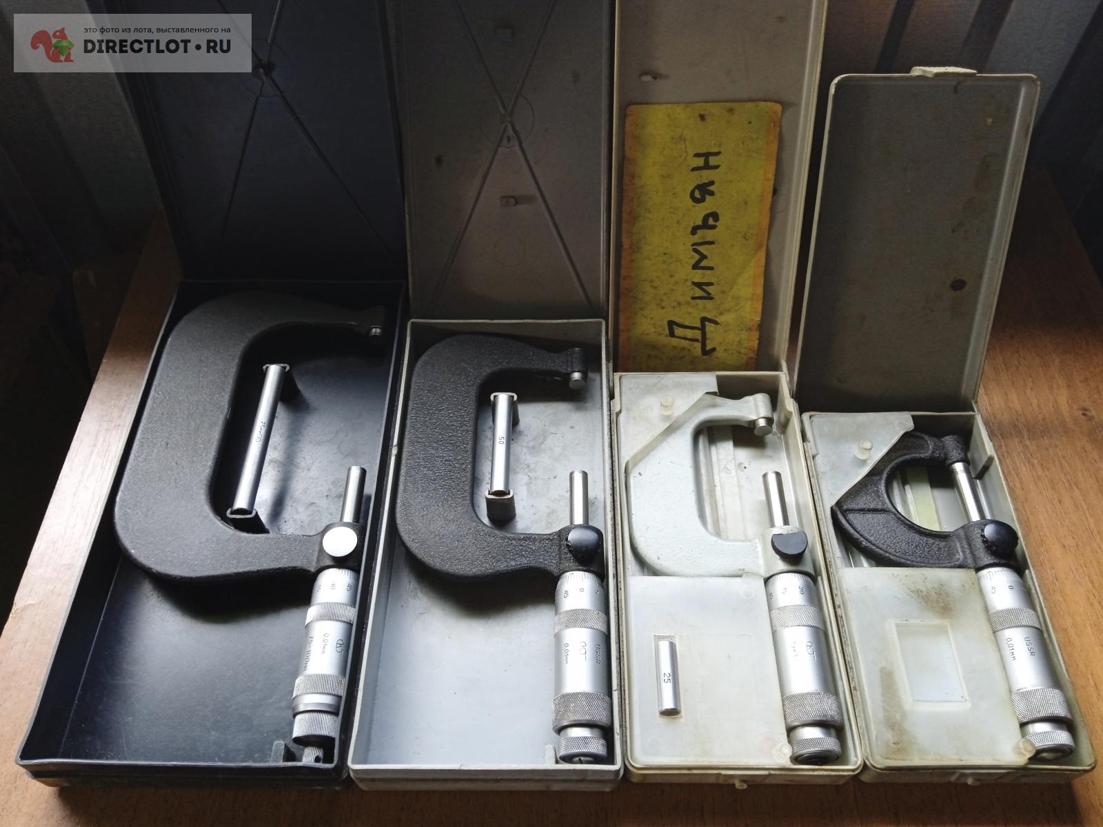 Микрометры набор СССР МК 0-25, 25-50, 50-75, 75-100 тв. сплав губки ...